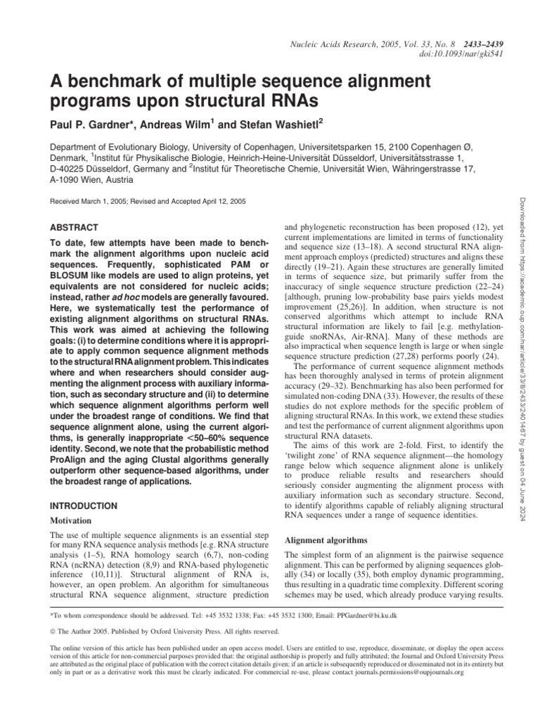 Gardner 等 - 2005 - A benchmark of multiple sequence alignment programs upon structural RNAs ...