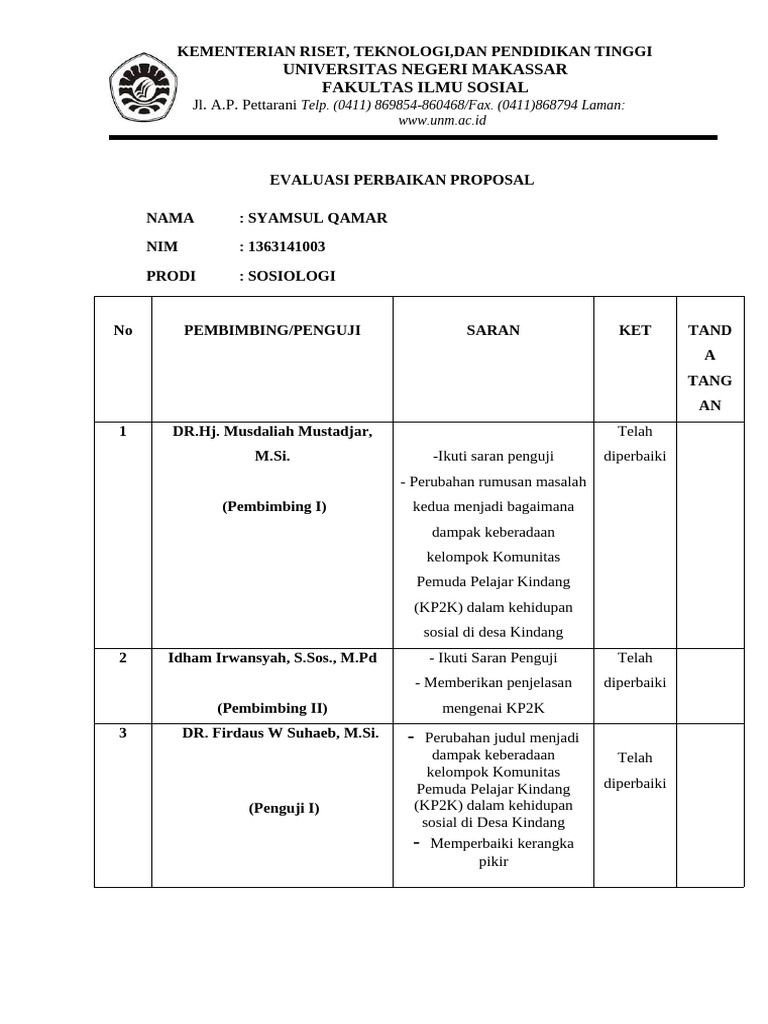 Evaluasi Perbaikan Proposal | PDF
