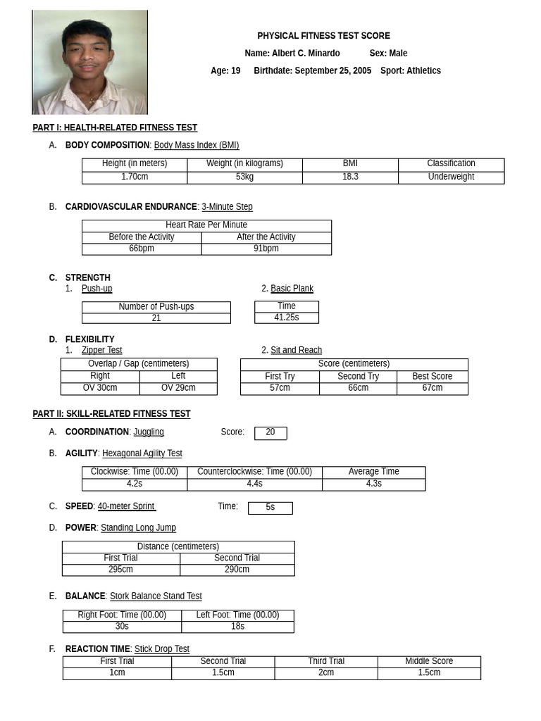 Minardo Physical Fitness Test Score Card 1 | PDF | Body Mass Index ...