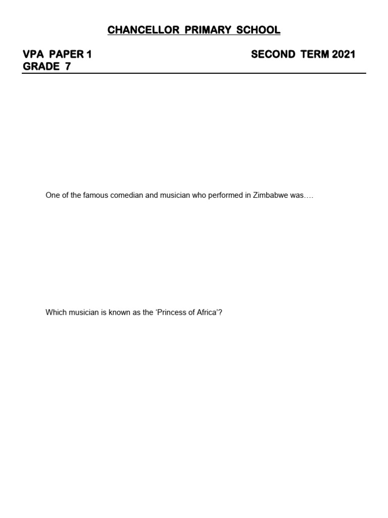 Chancellor VPA P1&2 Grade 7 2nd Term 2021 (1) | PDF | Sculpture | Color