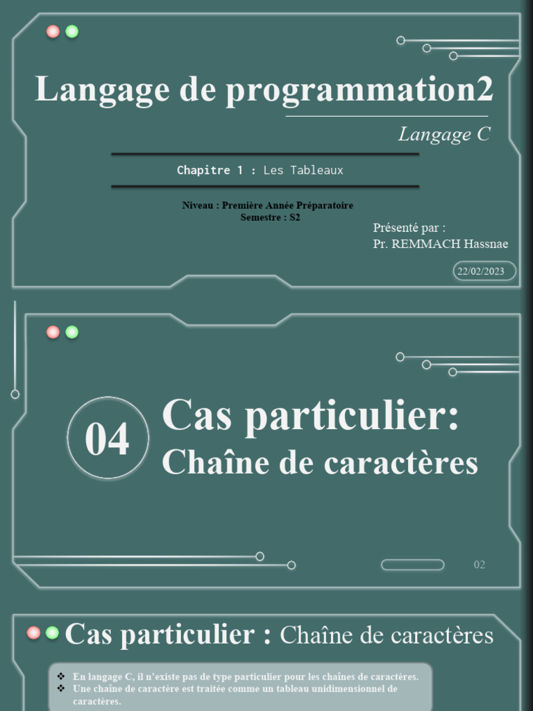 Ch1-Tableaux - Chaînes de Caractères | PDF | Arithmétique | Code (information)