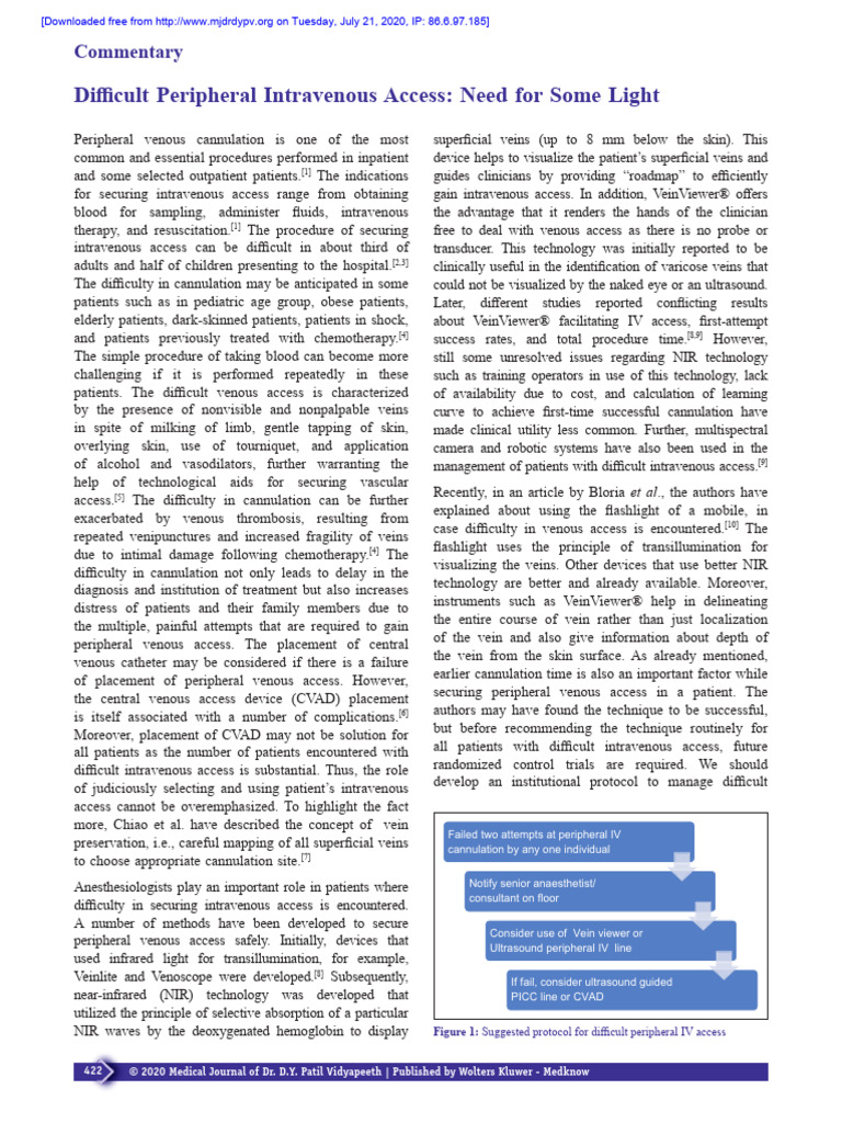 Difficult Peripheral Intravenous Access Need For S | PDF | Intravenous ...