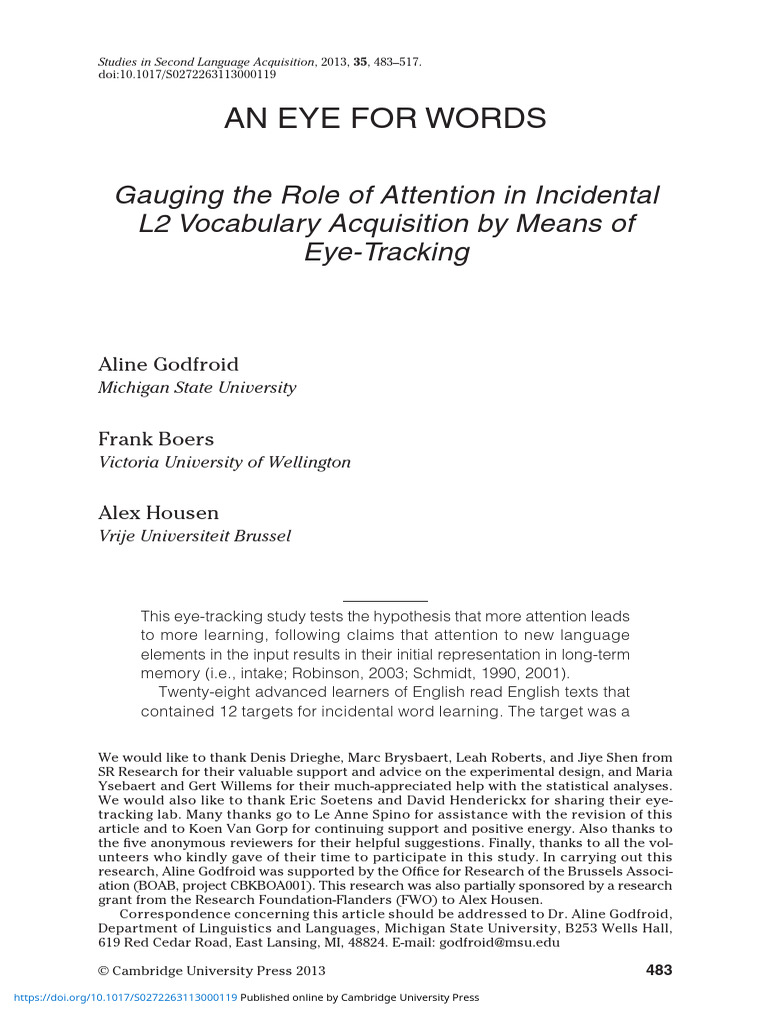 An Eye For Words Gauging The Role of Attention in Incidental L2 Vocabulary Acquisition by Means ...