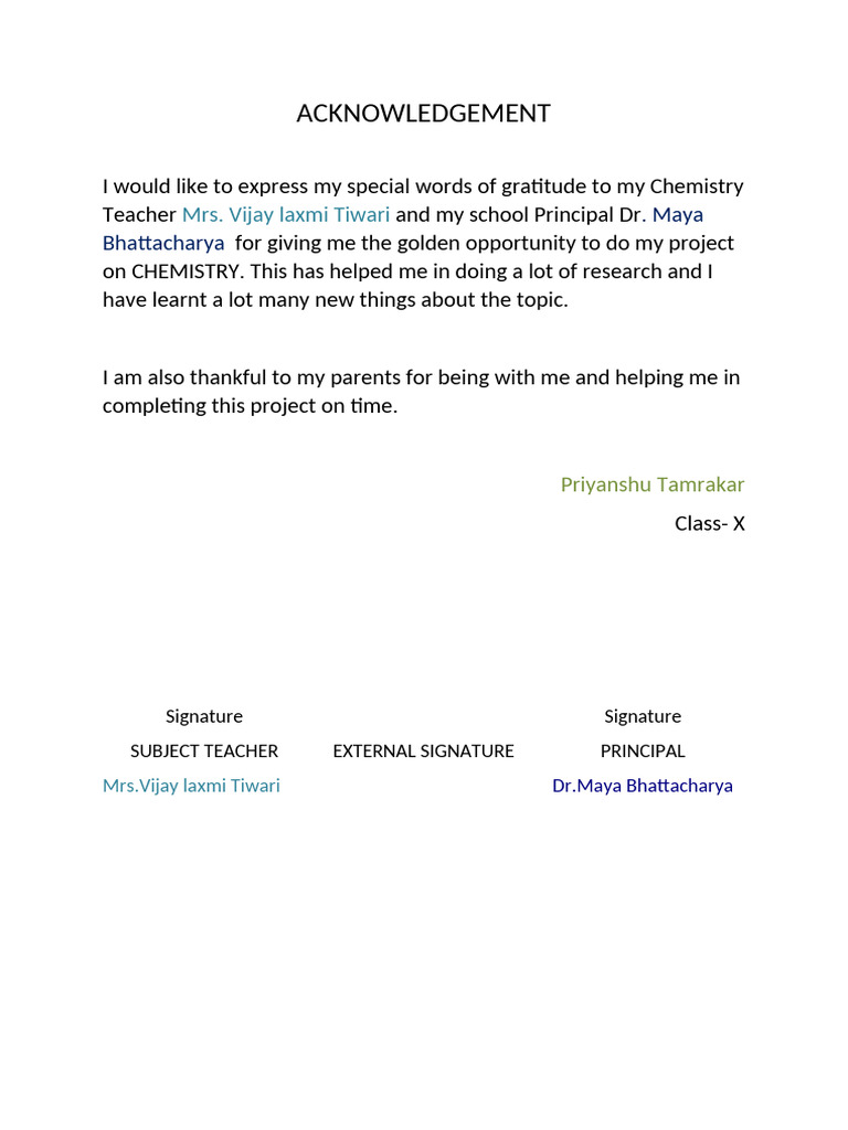 Acknowledgement Chemistry | PDF