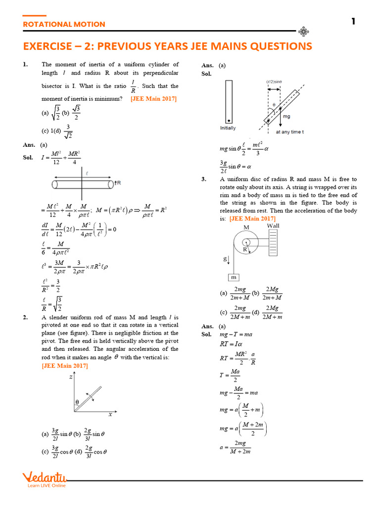 JEE Mains Rotational Motion PYQs | PDF | Rotation Around A Fixed Axis ...