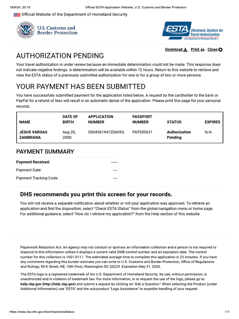 Official ESTA Application Website, U.S. Customs and Border Protection | PDF Official ESTA Application Website, U.S. Customs and Border Protection | PDF
