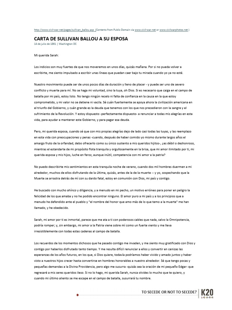 Sullivan Ballous Letter To His Wife - Spanish | PDF | Amor