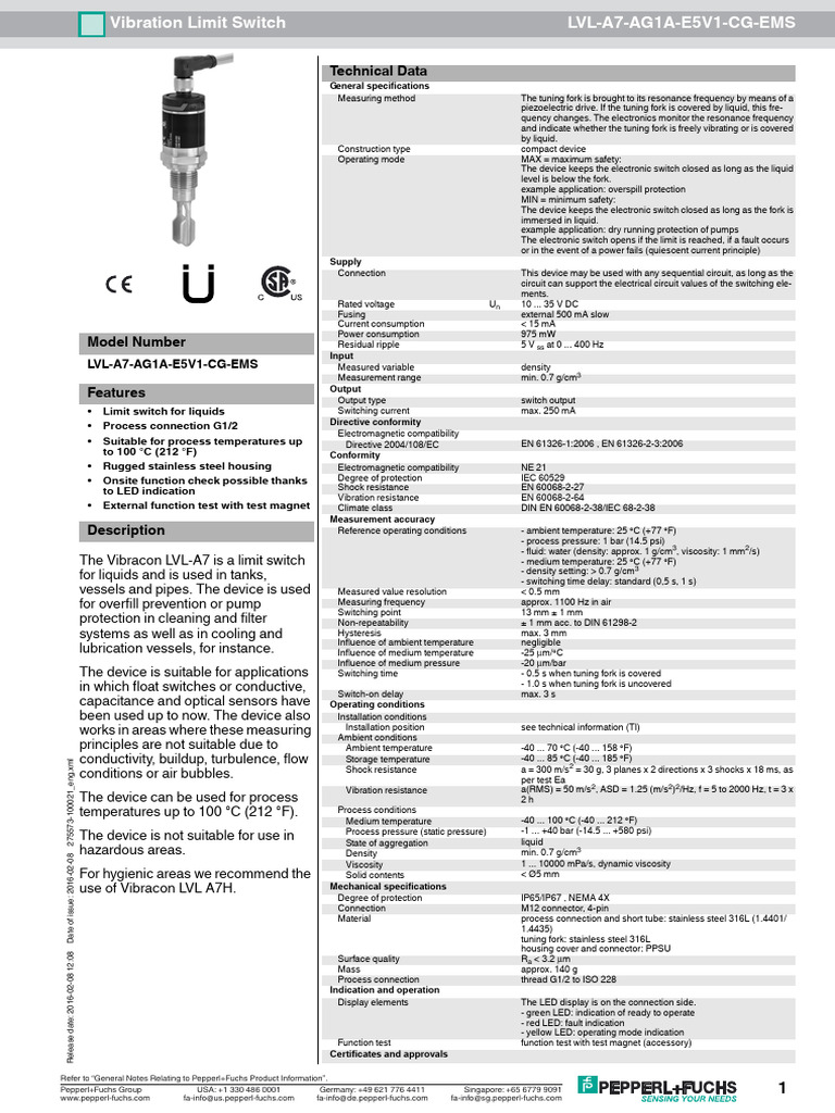 Vibration Limit Switch LVL-A7 Overview | PDF | Switch | Electrical ...