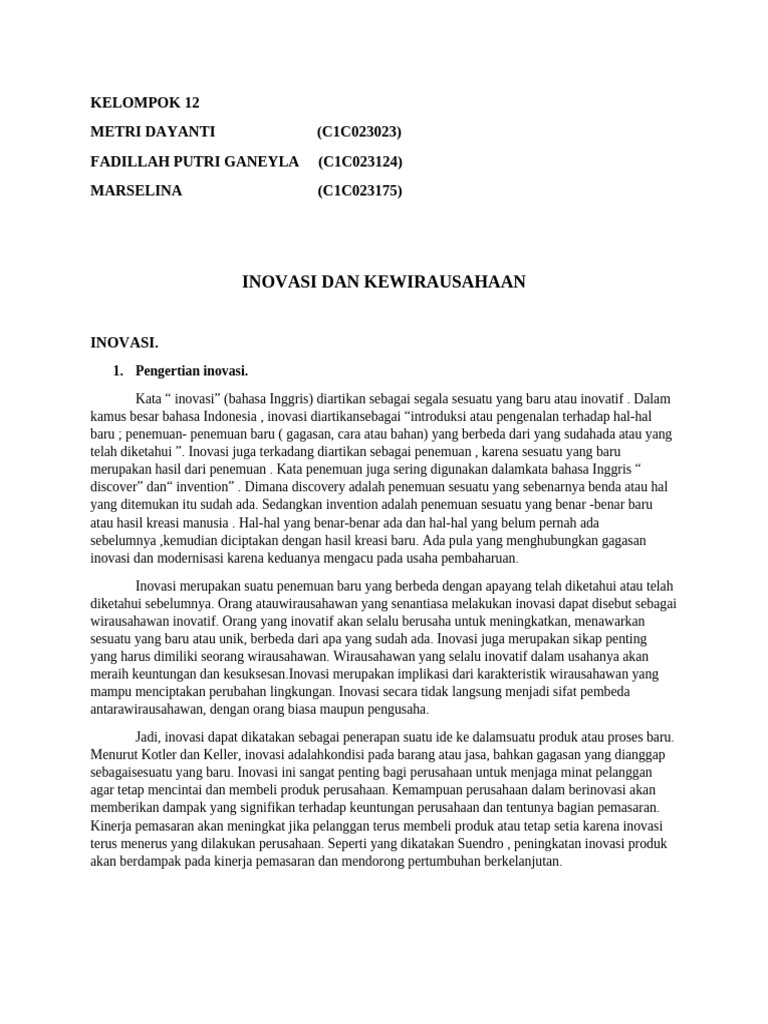 INOVASI DAN KEWIRAUSAHAAN ( MANAJEMEN STRATEGIK) | PDF