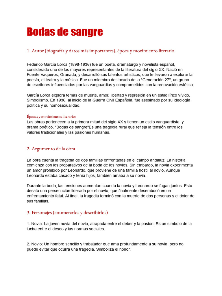 Análisis de "Bodas de sangre" de Lorca | PDF | Federico García Lorca ...