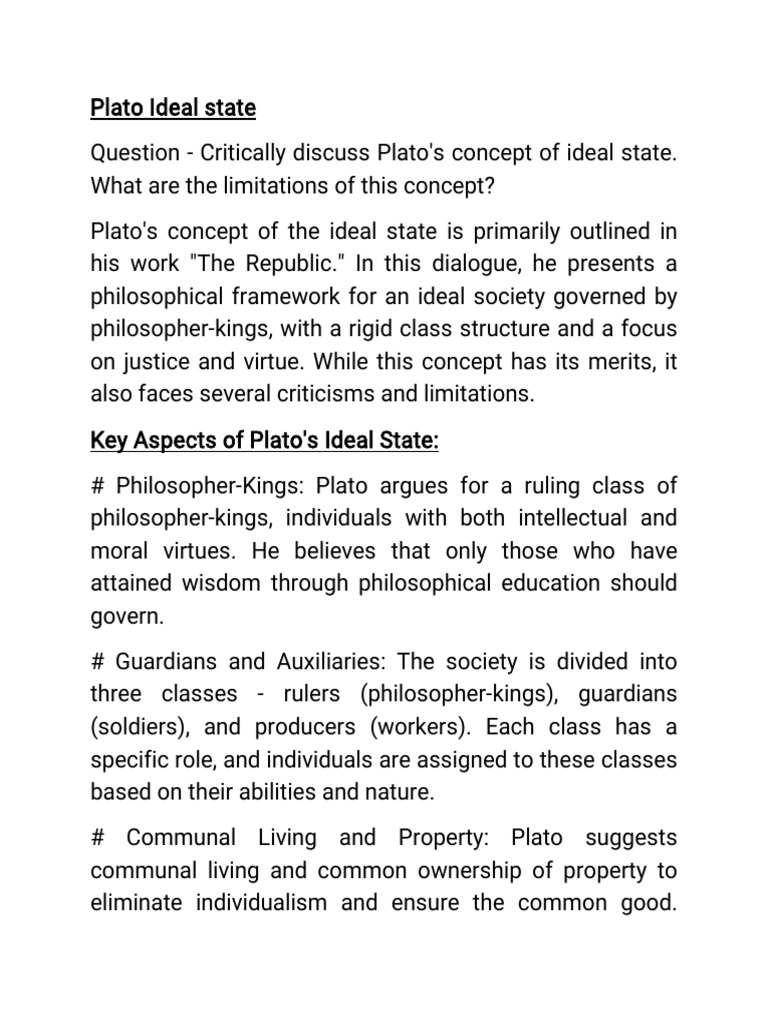 Plato's Ideal State: Concepts & Critiques | PDF | State (Polity) | Plato