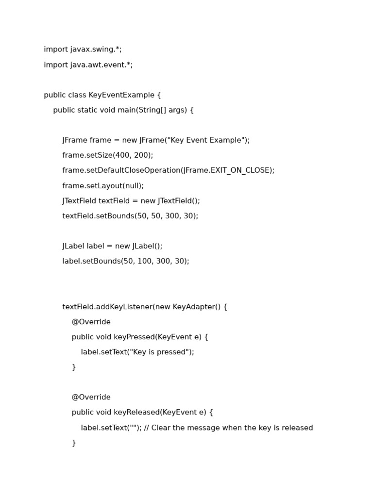 Key Event Handling in Java GUI | PDF