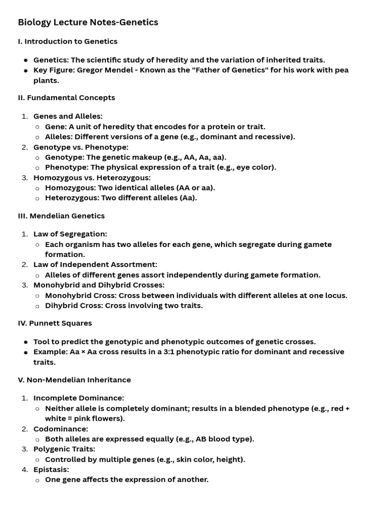 Biology Lecture Notes Genetics | PDF | Dominance (Genetics) | Allele