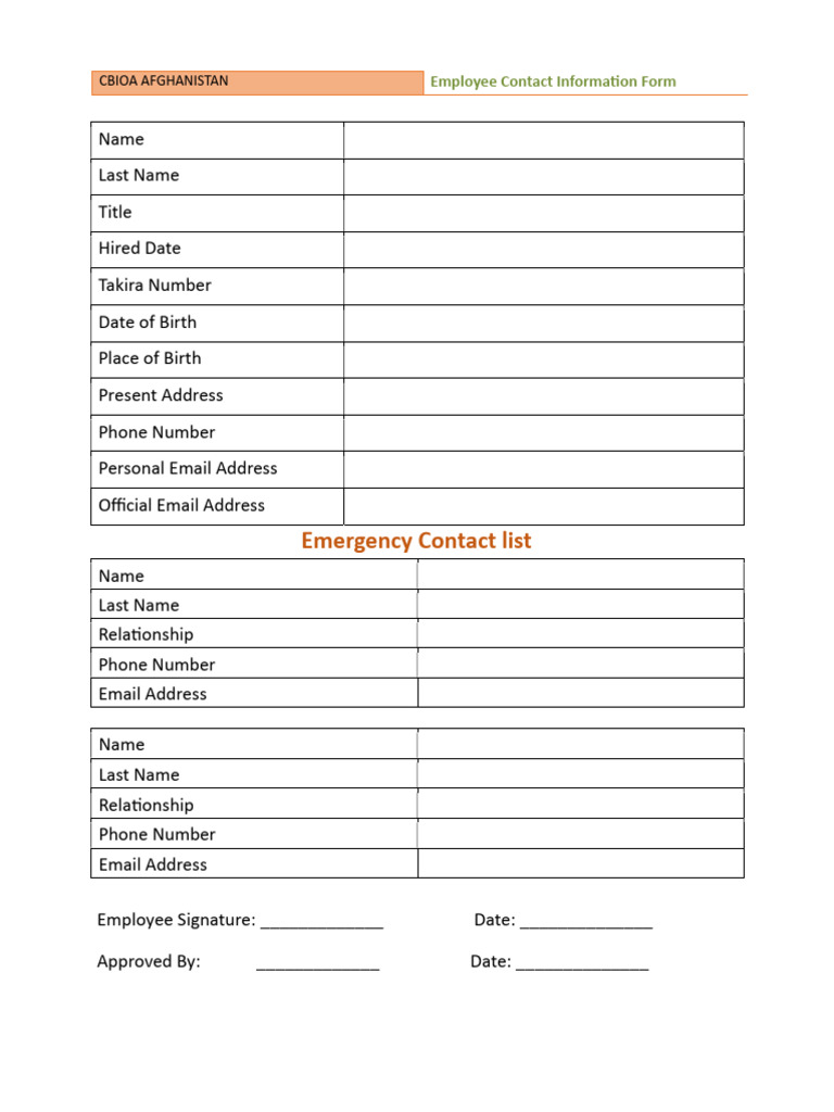 Employee Contact Information | PDF