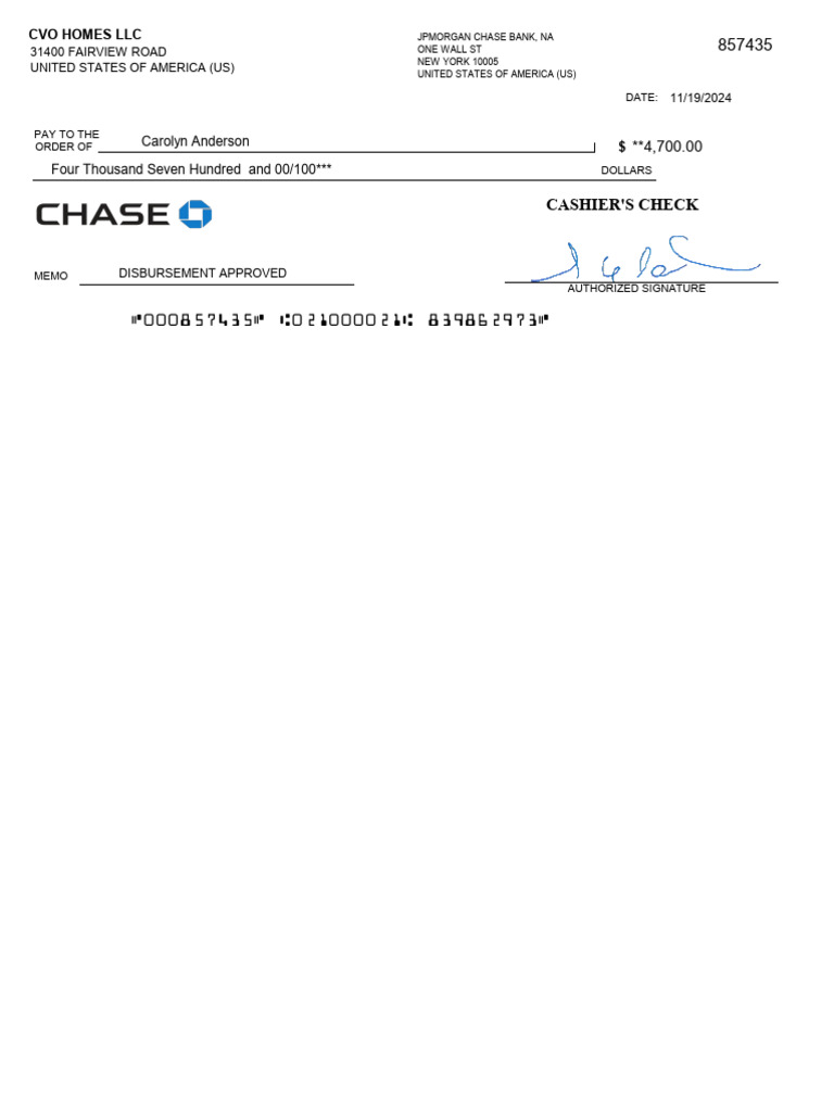 Cashier's Check Disbursement Details | PDF