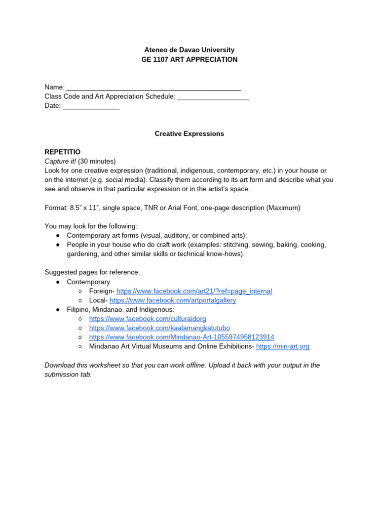 Capture It! Creative Expressions Worksheet | PDF