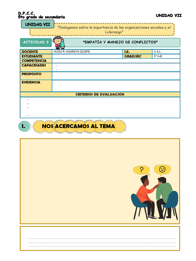 5° DPCC - Actv.03-Uni.7 2024 Cal | PDF | Las emociones | Empatía