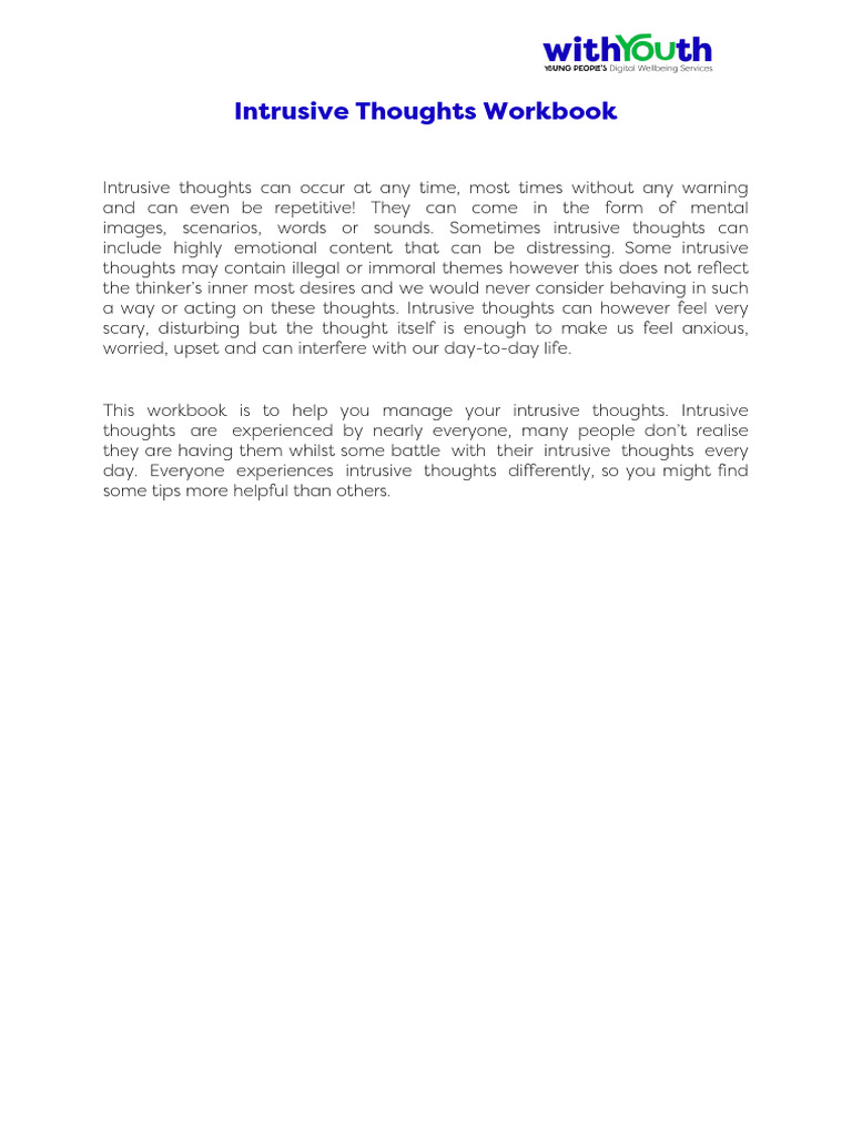 Intrusive Thoughts Workbook | PDF | Thought | Psychology