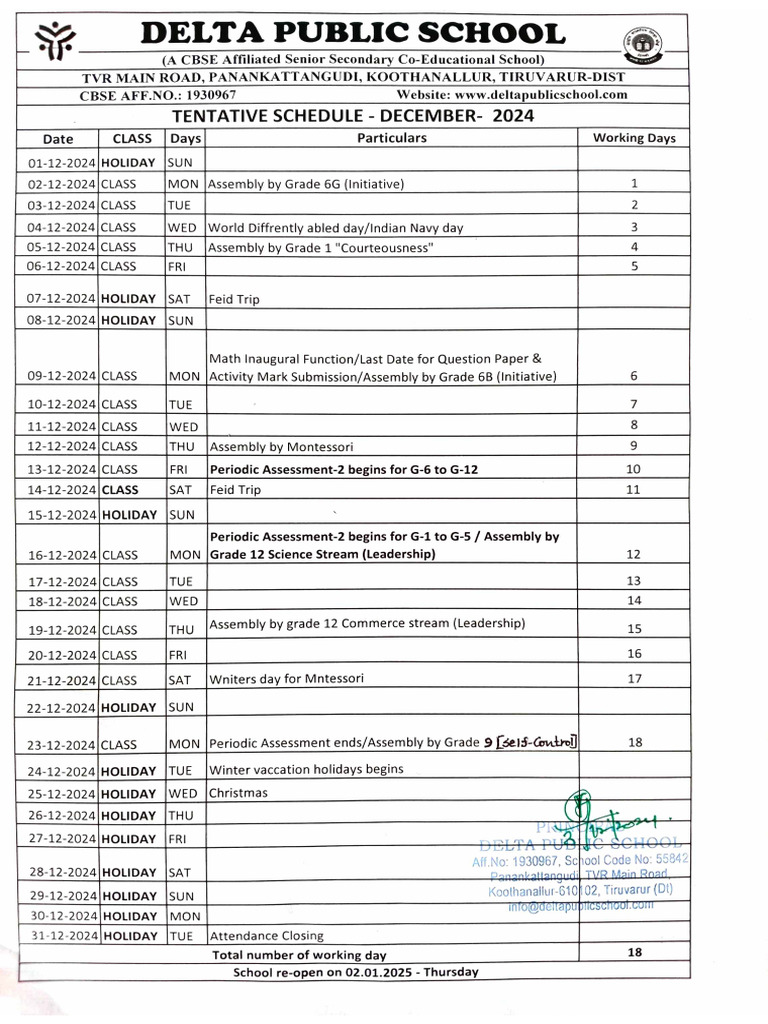December Month Schedule | PDF