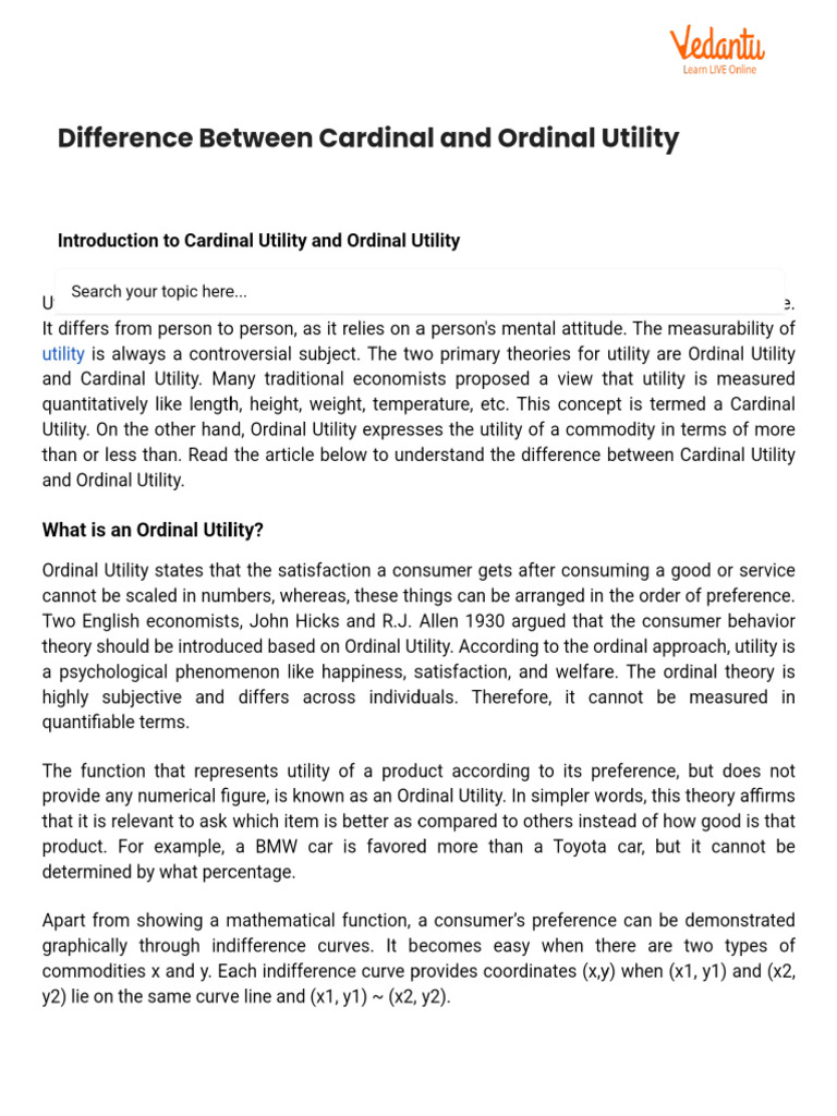 Difference Between Cardinal and Ordinal Utility | PDF