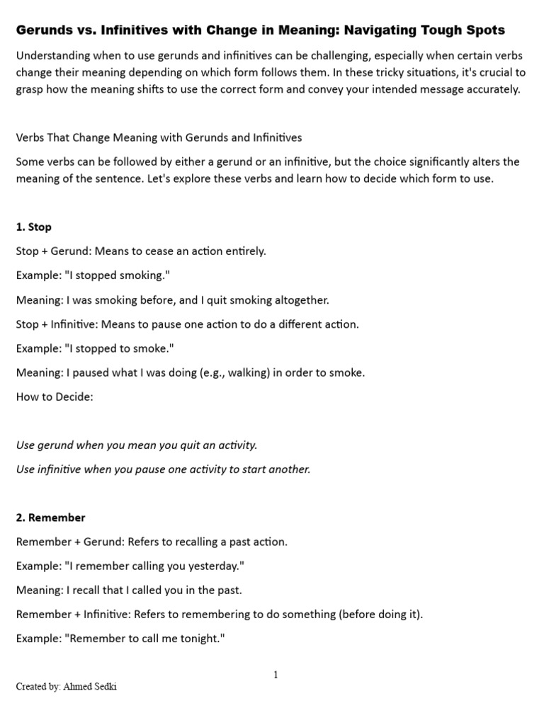 Gerunds and Infinitives 2 Full | PDF | Verb | Subject (Grammar)