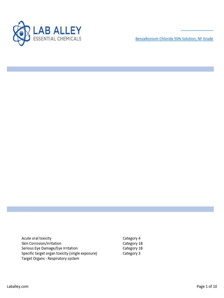 Benzalkonium Chloride 50 Solution NF Grade Safety Data Sheet ...