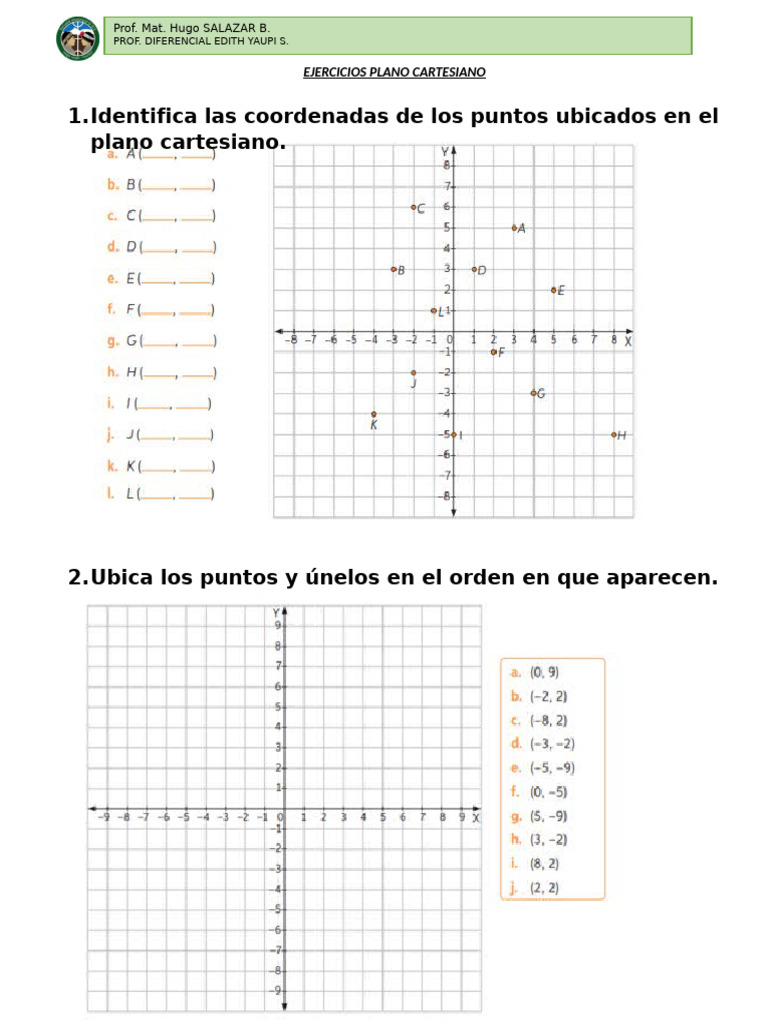 Identifica Las Coordenadas de Los Puntos Ubicados en El Plano ...
