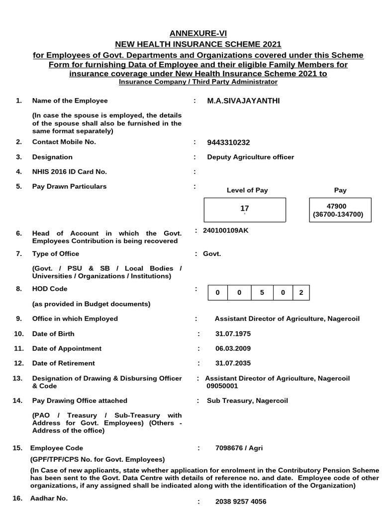 Health Insurance Form | PDF | Government | Government And Personhood