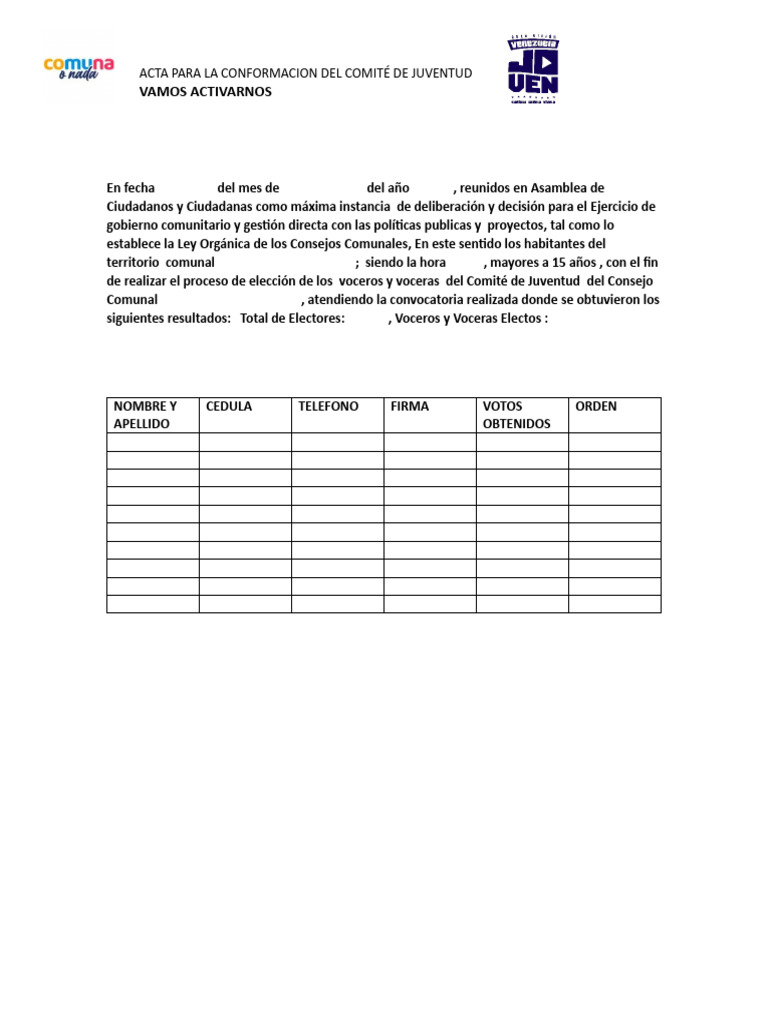 Formato para Los Comite de Juventud Cma | PDF | Gobierno