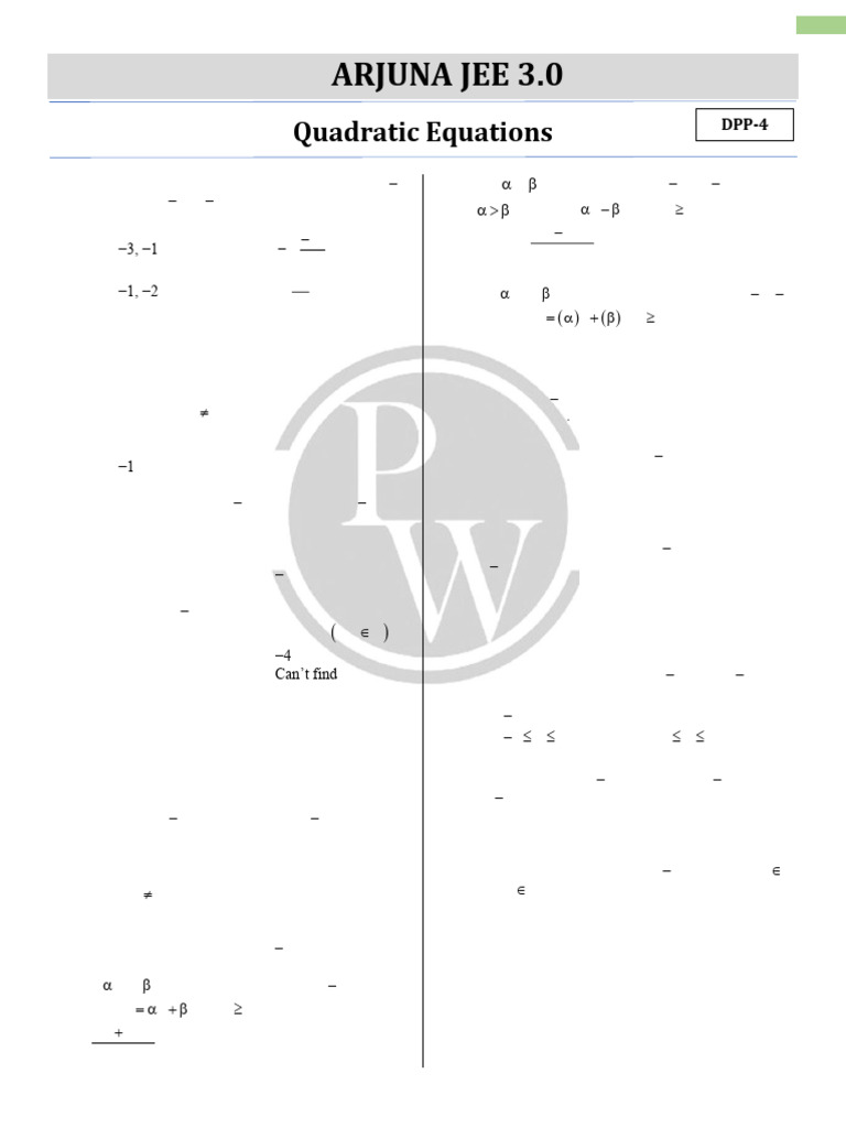 Quadratic Equations - DPP 04 (Arjuna JEE 3.0 2023) | PDF | Mathematics | Mathematical Objects