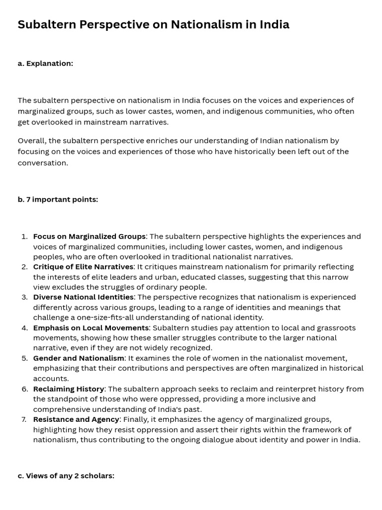 Subaltern Perspective On Nationalism in India | PDF | Nationalism ...