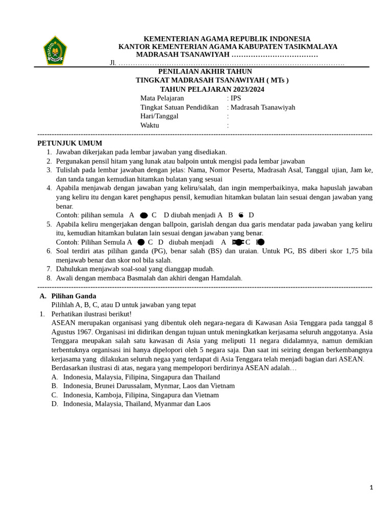 15 Soal ASAT IPS Kelas 8 2023-2024 | PDF