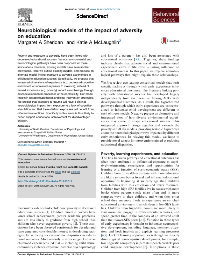 Neurobiological Models of The Impact of Adversity On Education | PDF ...