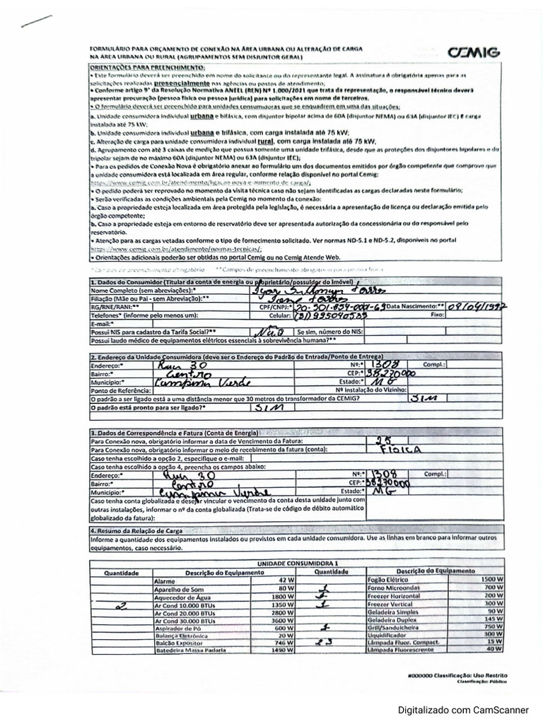 Formulario Cemig | PDF