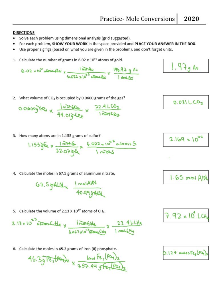 Practice - Mole Conversions | PDF