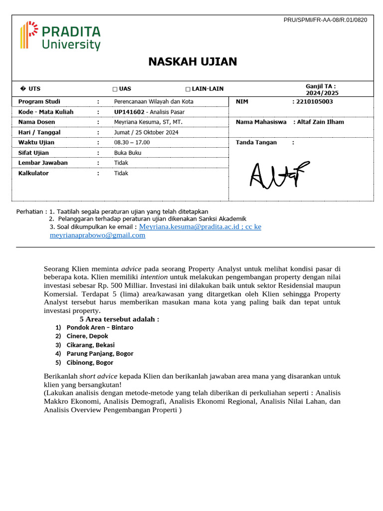 Naskah UTS Analisis Pasar_2024_Altaf Zain Ilham | PDF