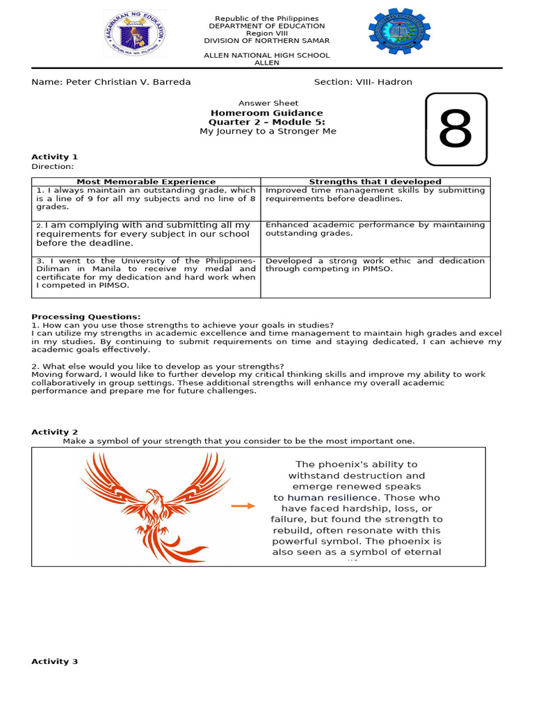 Answer Sheet G8HG Q2 M5 | PDF