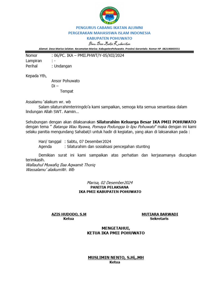 Undangan Silaturahim IKA PMII Pohuwato | PDF