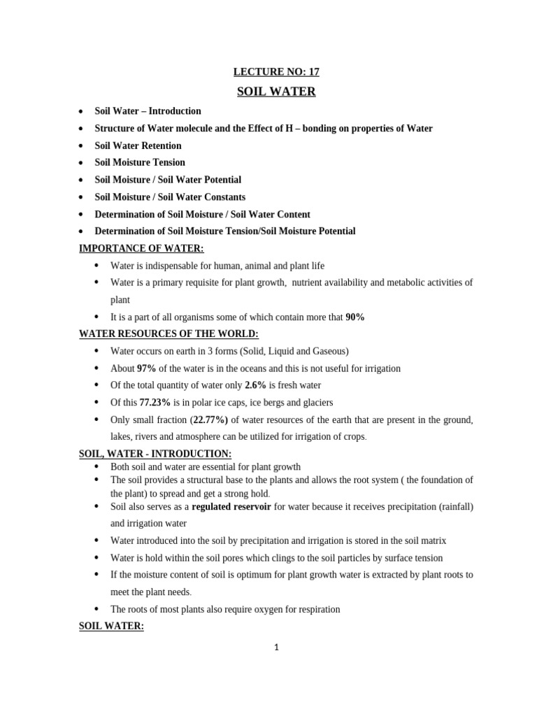 Lecture No 17 Soil Water | PDF | Properties Of Water | Solvation