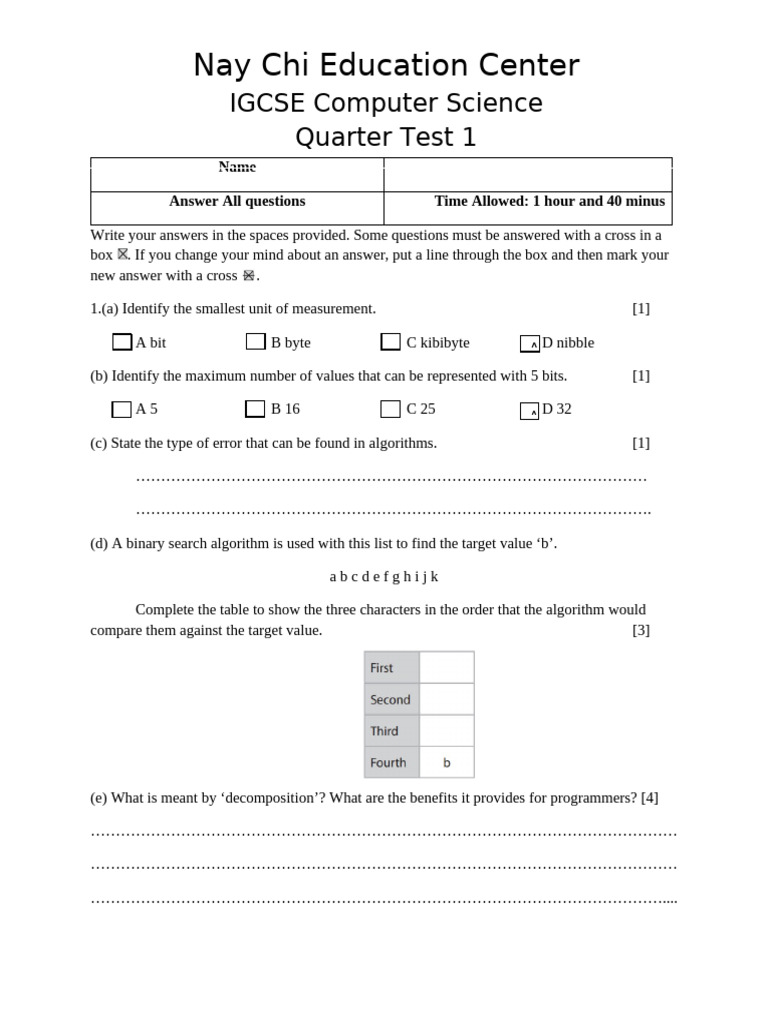 CS Q-Test 1 | PDF | Algorithms | Byte