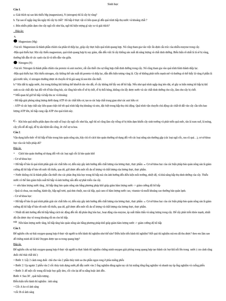 Đề Cương Sinh gk1 | PDF