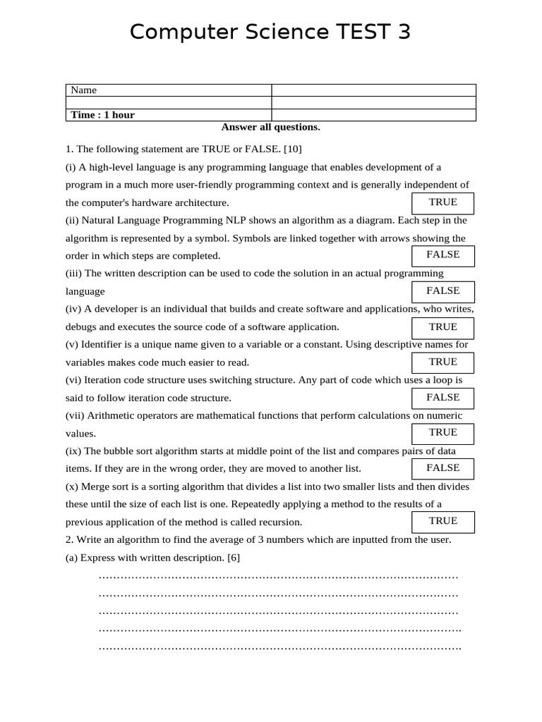 CS Test 3 | PDF | Computer Programming | Iteration