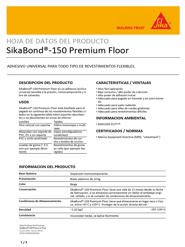 Sikabond - 150 Premiumfloor | PDF | Revestimiento | Adhesivo