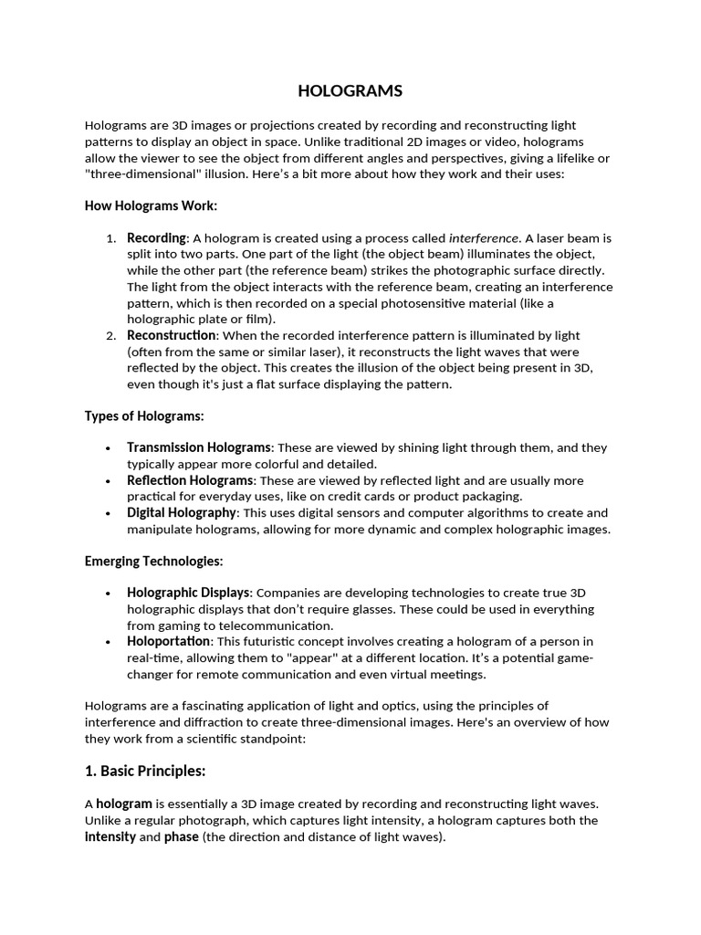 HOLOGRAMS | PDF | Holography | Optics