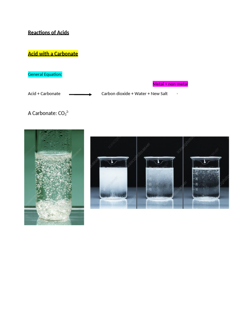 Acid-Carbonate Reaction Equations | PDF