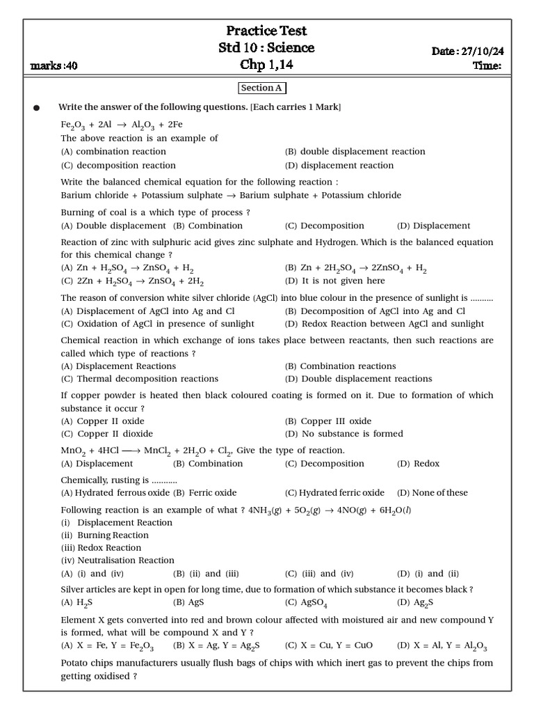 Chp1,14_D27-Oct-2024 | PDF | Chemical Reactions | Oxide