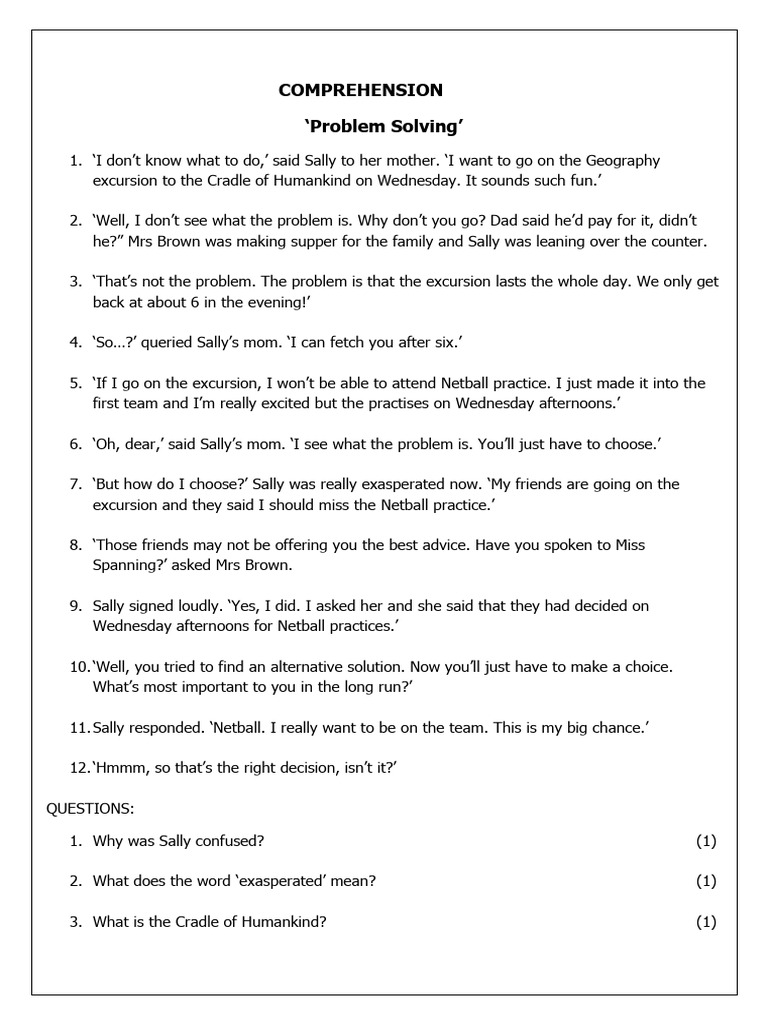 Comprehension Test 1 | PDF