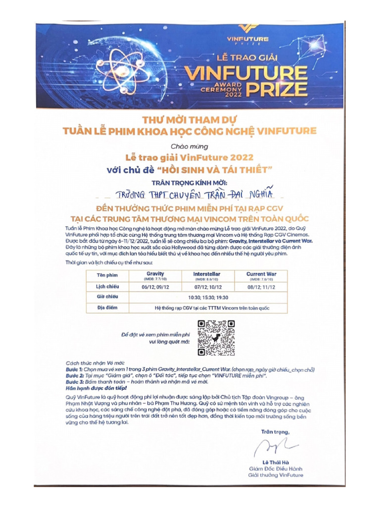 Thư Mời Xem Phim CGV | PDF