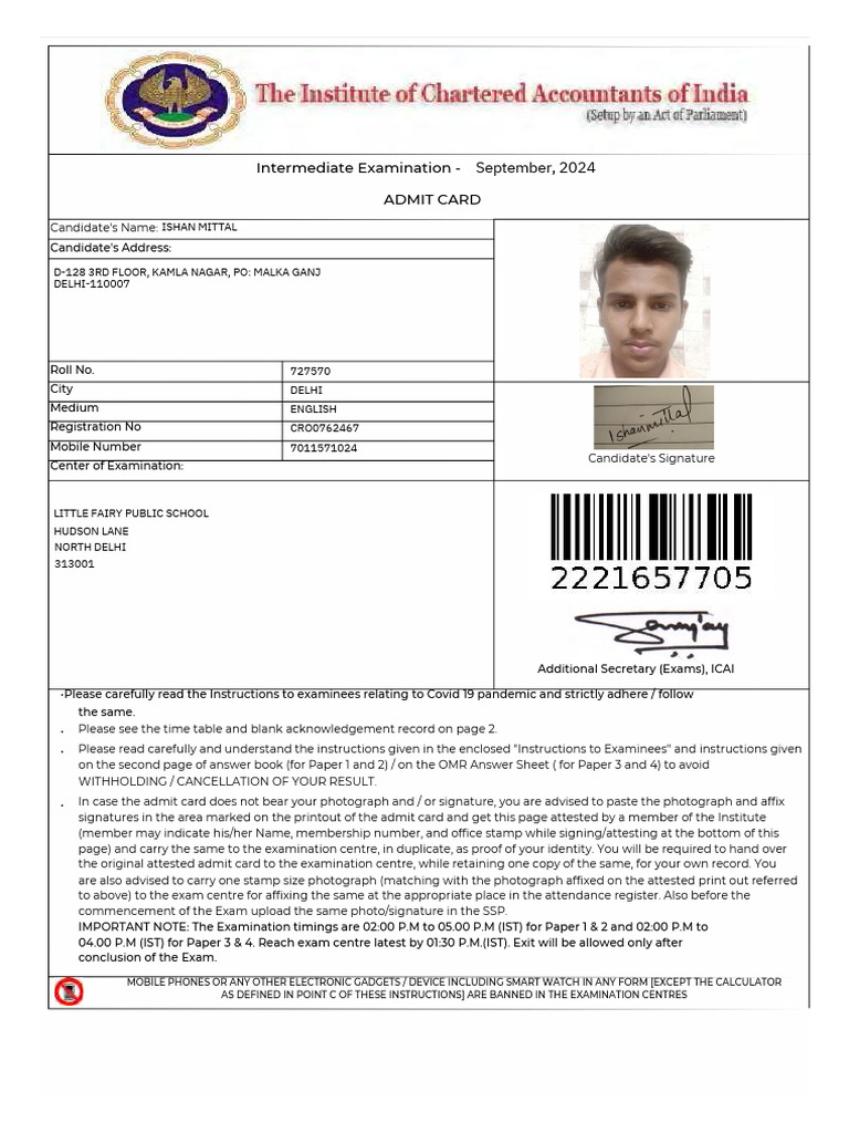 CA Foundation Admit Card 2022 PDF | PDF | Books | Multiple Choice