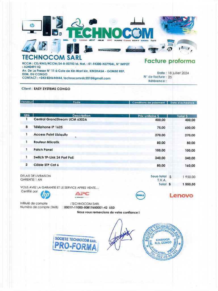 Facture Proforma EASY SSYTEM 18-07-2024 | PDF